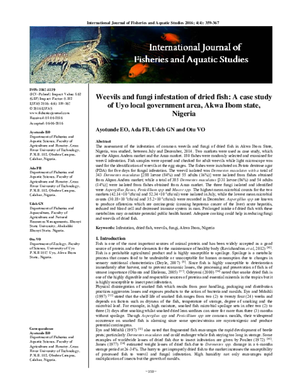 (PDF) Weevils and fungi infestation of dried fish: A case study of Uyo ...