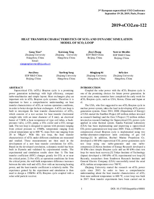 (PDF) Heat transfer characteristics of sCO2 and dynamic simulation ...