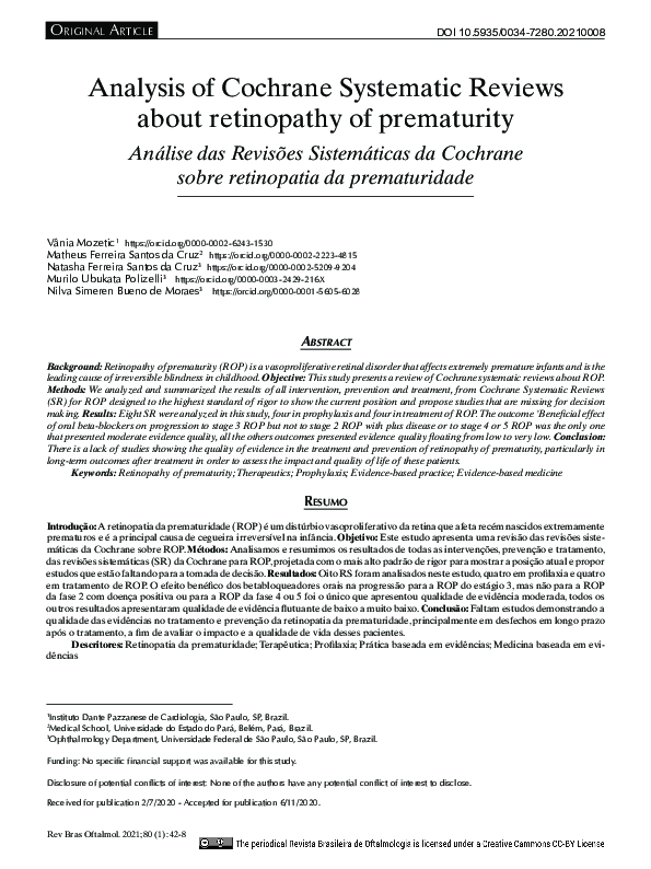 (PDF) Analysis of Cochrane Systematic Reviews about retinopathy of ...