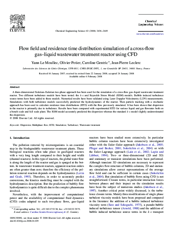 (PDF) Flow field and residence time distribution simulation of a cross-flow gas–liquid ...