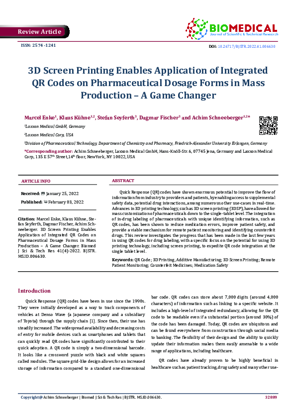 (PDF) 3D Screen Printing Enables Application of Integrated QR Codes on ...