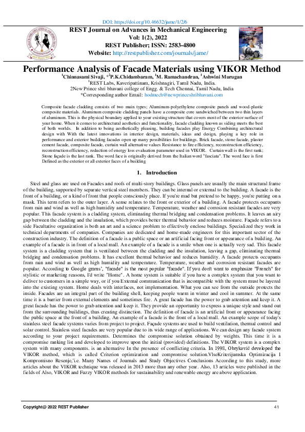 (PDF) Performance Analysis of Facade Materials using VIKOR Method