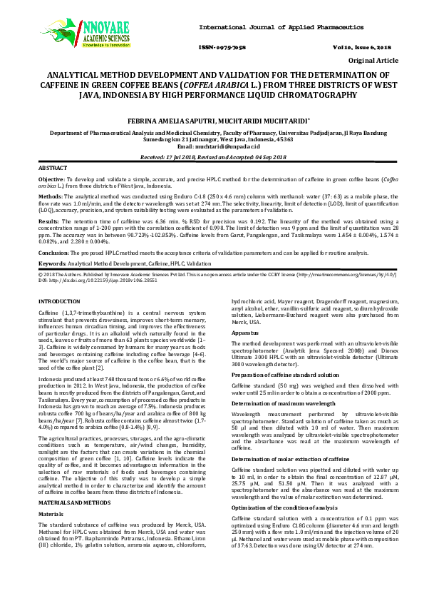 (PDF) ANALYTICAL METHOD DEVELOPMENT AND VALIDATION FOR THE DETERMINATION OF CAFFEINE IN GREEN ...