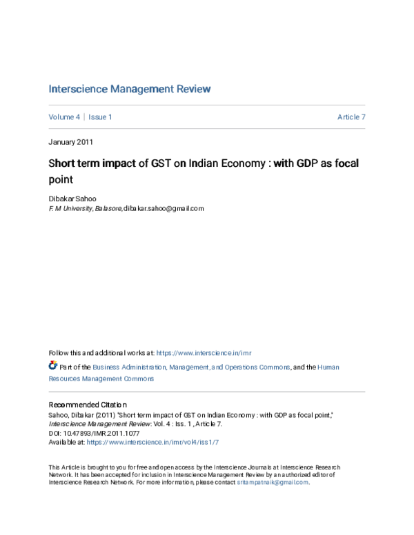 (PDF) Short term impact of GST on Indian Economy : with GDP as focal point