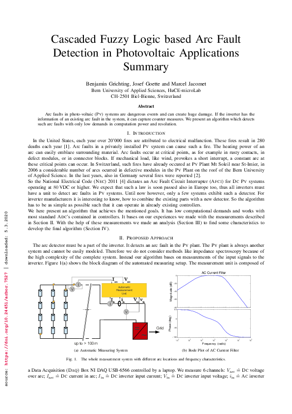 (PDF) Cascaded fuzzy logic based arc fault detection in photovoltaic applications