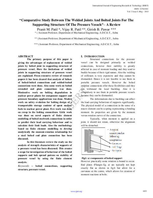 (PDF) Welded vs. Bolted Joints in Pressure Vessels
