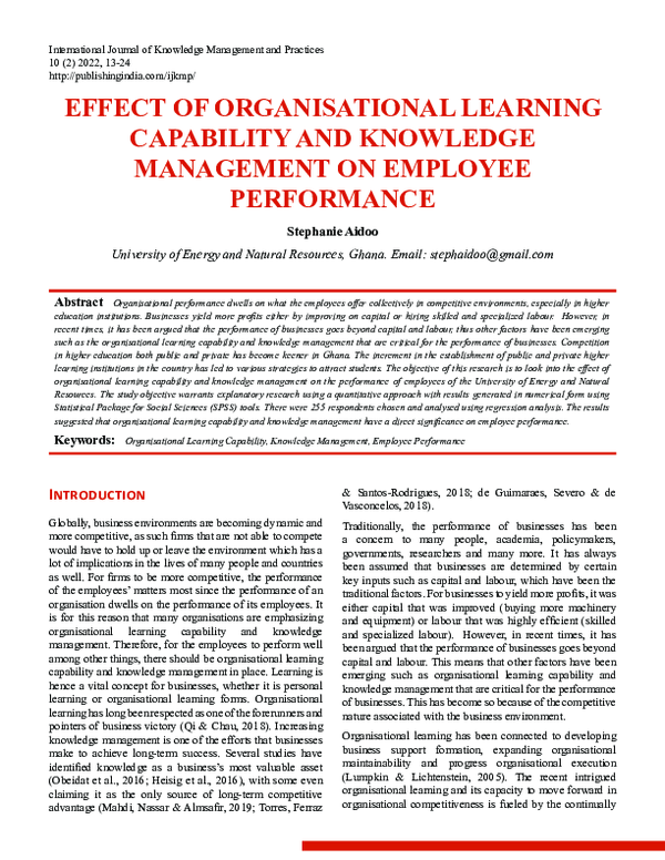 (PDF) Effect of Organisational Learning Capability and Knowledge ...