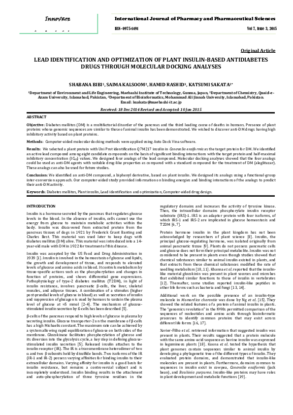 (PDF) Lead Identification and Optimization of Plant Insulin-Based ...