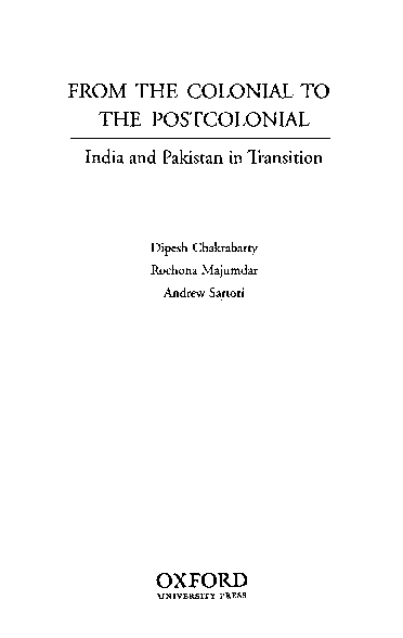 (PDF) From the Colonial to the Postcolonial: India and Pakistan in ...