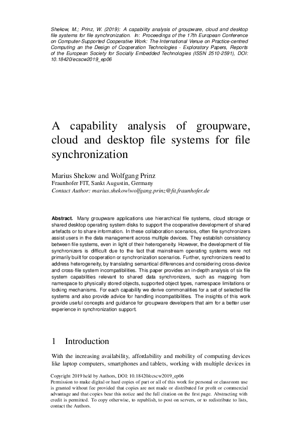 (PDF) A capability analysis of groupware, cloud and desktop file systems for file synchronization