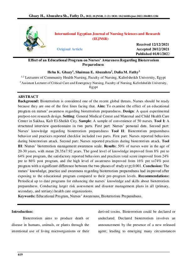 (PDF) Effect of an Educational Program on Nurses’ Awareness Regarding ...