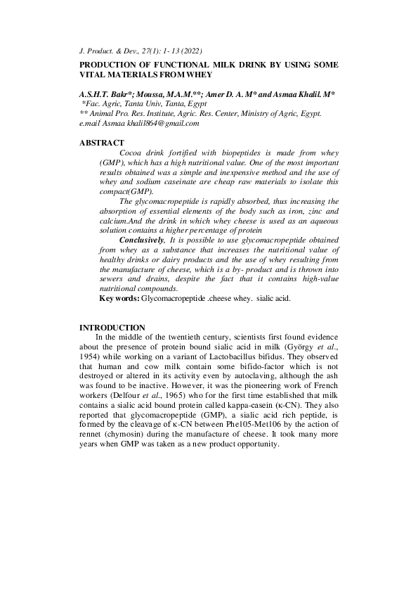 (PDF) Production of Functional Milk Drink by Using Some Vital Materials ...