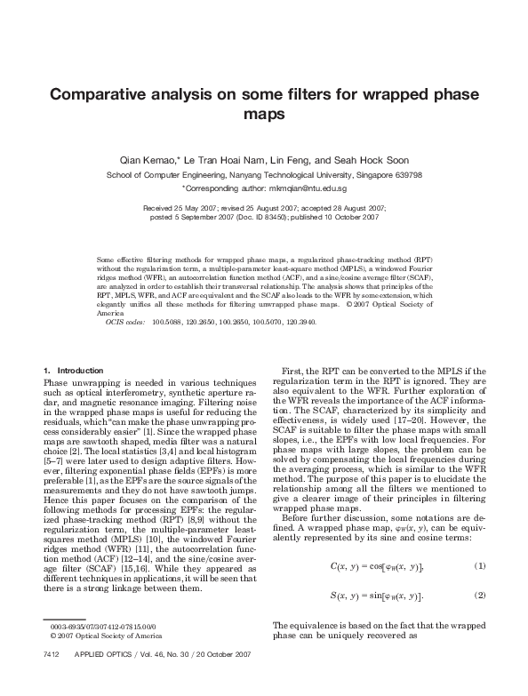 (PDF) Comparative analysis on some filters for wrapped phase maps