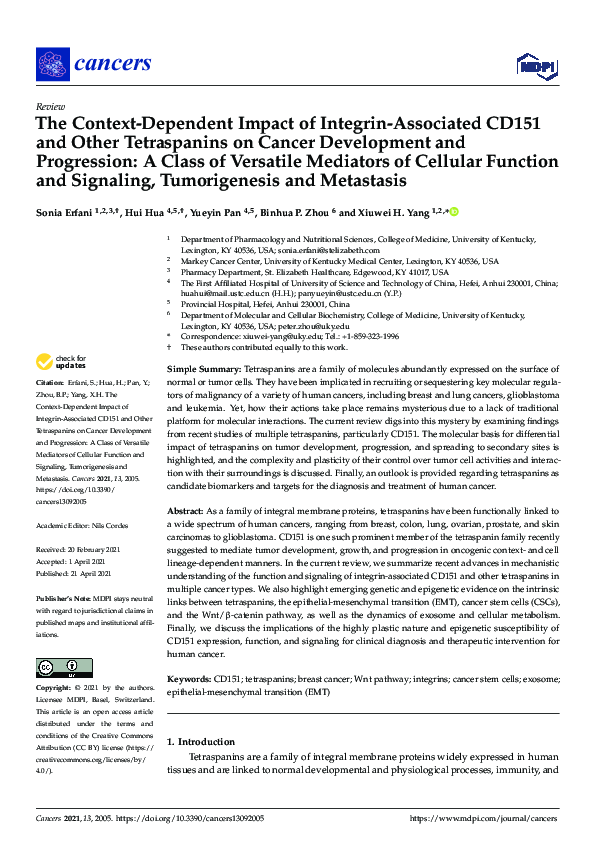 (PDF) The Context-Dependent Impact of Integrin-Associated CD151 and ...