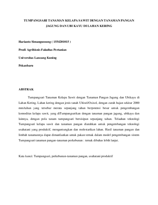 (PDF) Tumpangsari Tanaman Kelapa Sawit Dengan Tanaman Pangan Jagung Dan ...