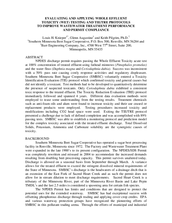 (PDF) Evaluating and Applying Whole Effluent Toxicity (Wet) Testing and ...