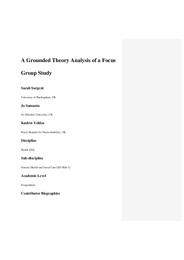 (PDF) A Grounded Theory Analysis of a Focus Group Study | Kudret Yelden - Academia.edu