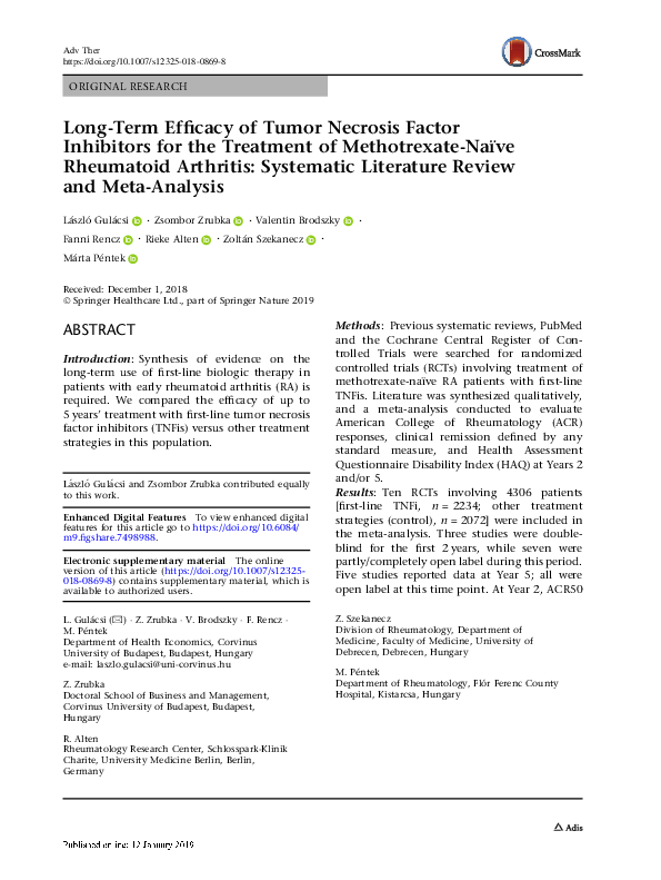(PDF) Long-Term Efficacy of Tumor Necrosis Factor Inhibitors for the Treatment of Methotrexate ...