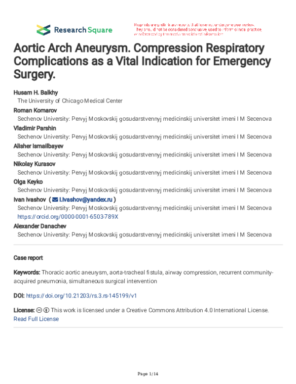 (PDF) Aortic Arch Aneurysm. Compression Respiratory Complications as a ...