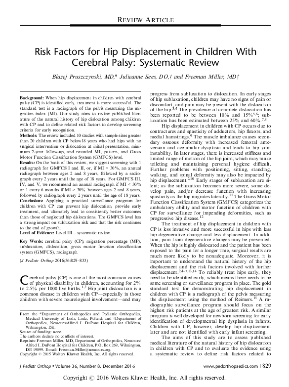 (PDF) Risk Factors for Hip Displacement in Children With Cerebral Palsy ...