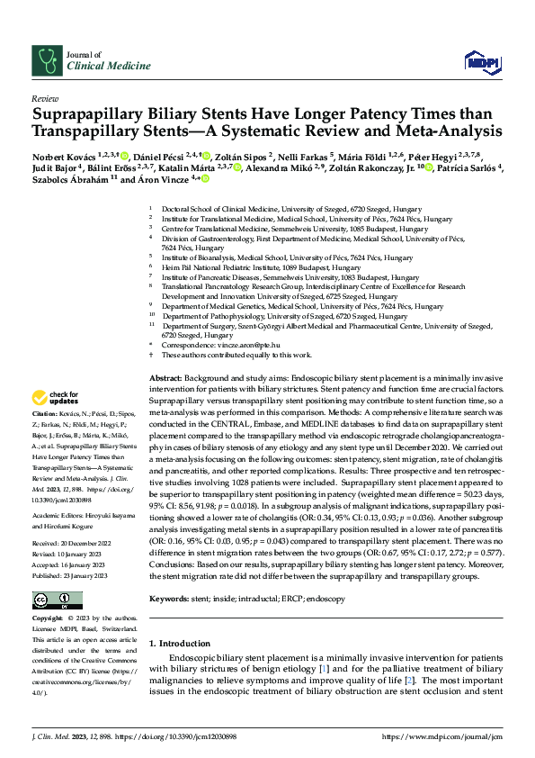 (PDF) Suprapapillary Biliary Stents Have Longer Patency Times than ...