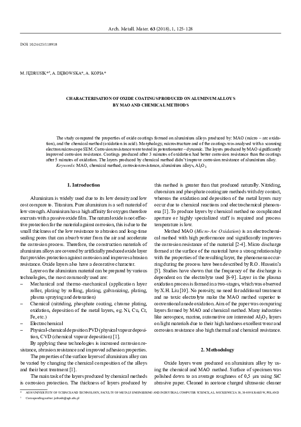 (PDF) Characterisation of Oxide Coatings Produced on Aluminum Alloys by ...
