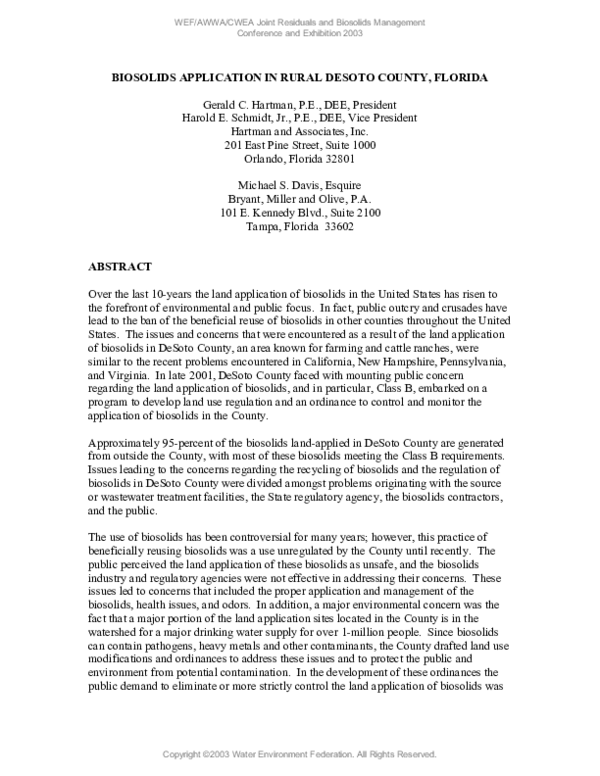 (PDF) Biosolids Application in Rural Desoto County, Florida