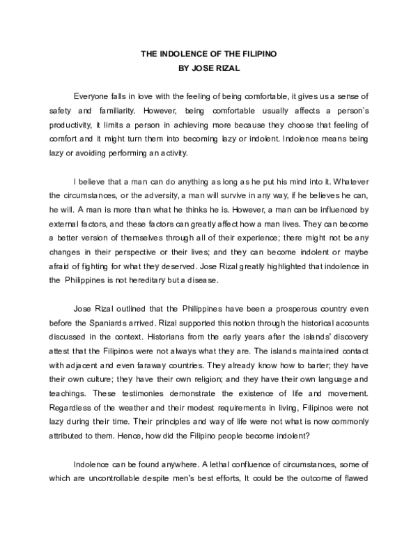 (PDF) THE INDOLENCE OF THE FILIPINO BY JOSE RIZAL