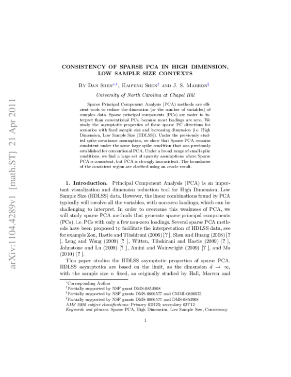 (PDF) Consistency of sparse PCA in High Dimension, Low Sample Size contexts