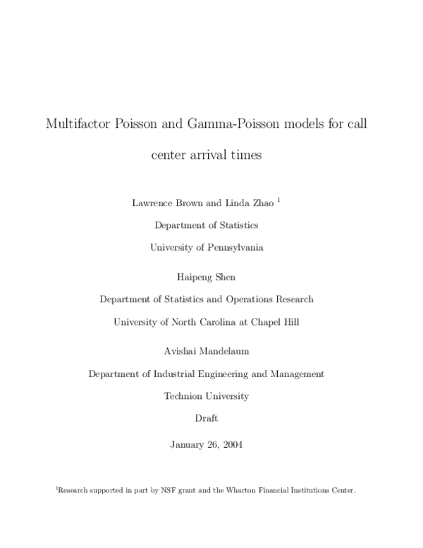 (PDF) Multifactor poisson and gamma-poisson models for call center ...