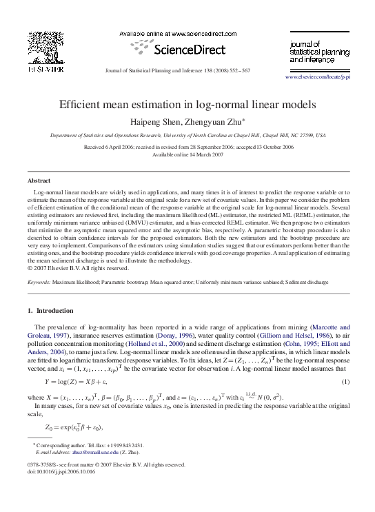 (PDF) Efficient mean estimation in log-normal linear models