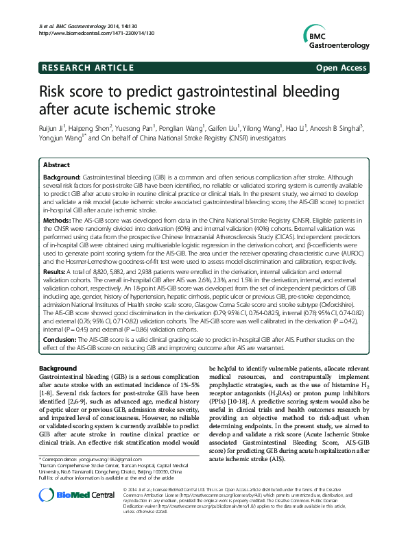 (PDF) Risk score to predict gastrointestinal bleeding after acute ...