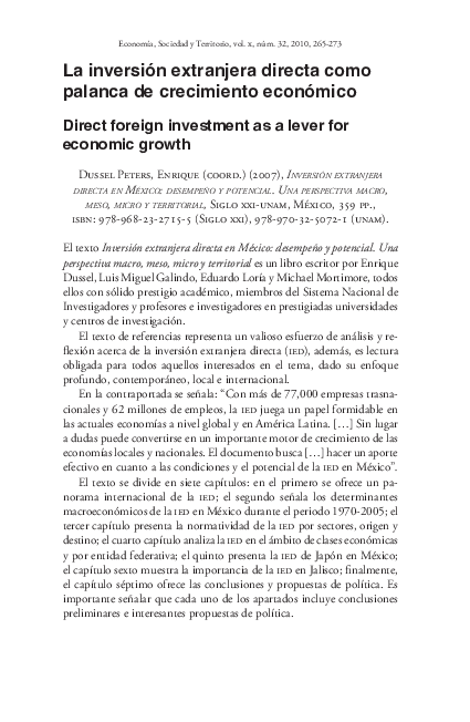 (PDF) La inversión extranjera directa como palanca de crecimiento económico
