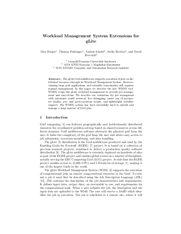 (PDF) Workload Management System Extensions for gLite