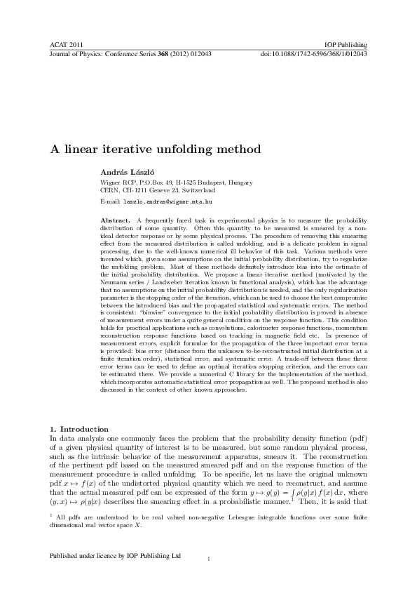 Pdf A Linear Iterative Unfolding Method András László