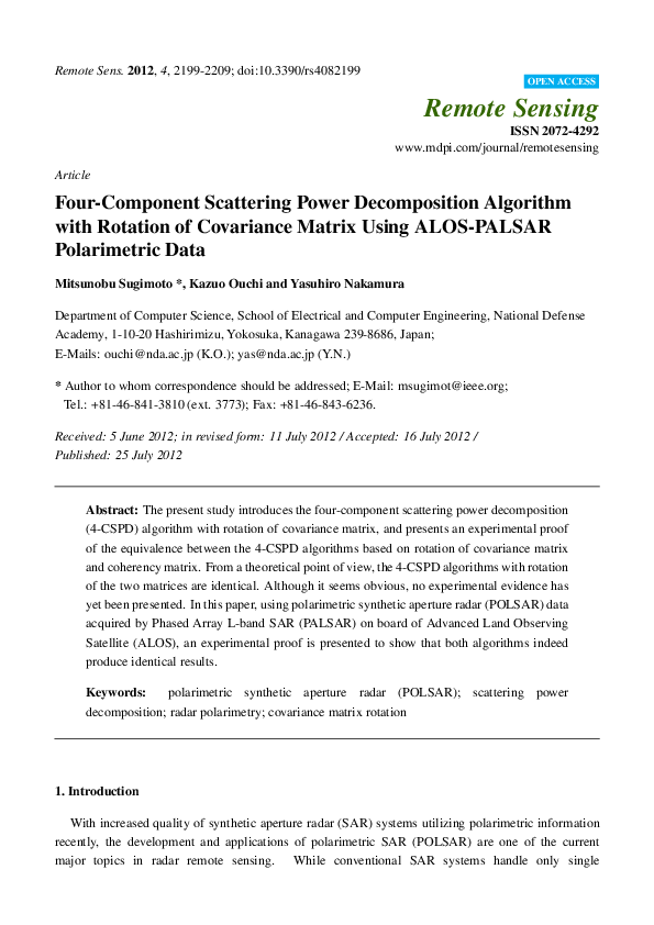 (PDF) Article Four-Component Scattering Power Decomposition Algorithm with Rotation of ...