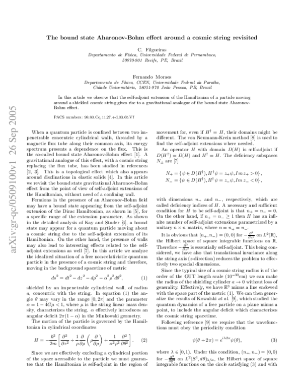 (PDF) The bound-state Aharonov–Bohm effect around a cosmic string revisited