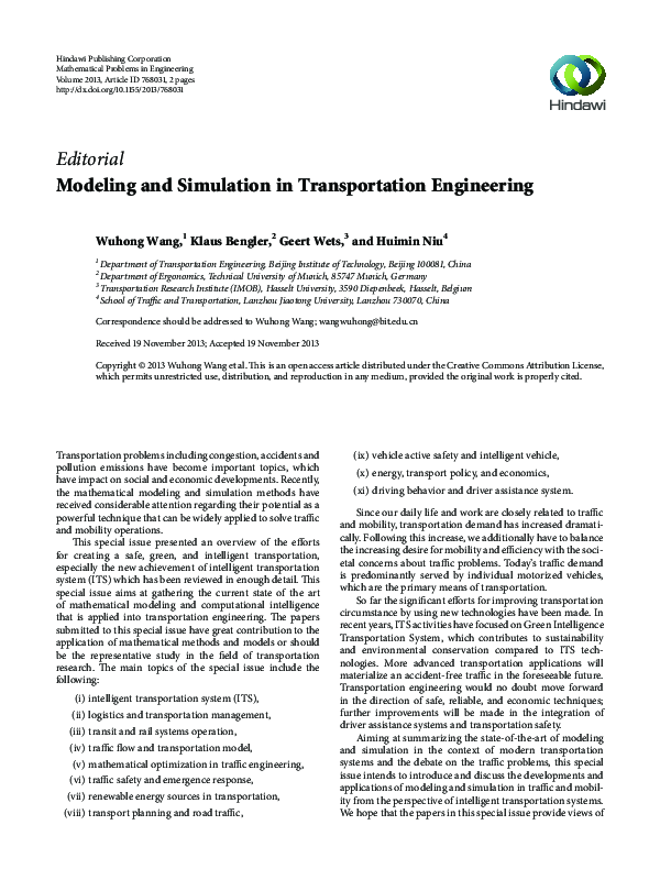(PDF) Modeling and Simulation in Transportation Engineering