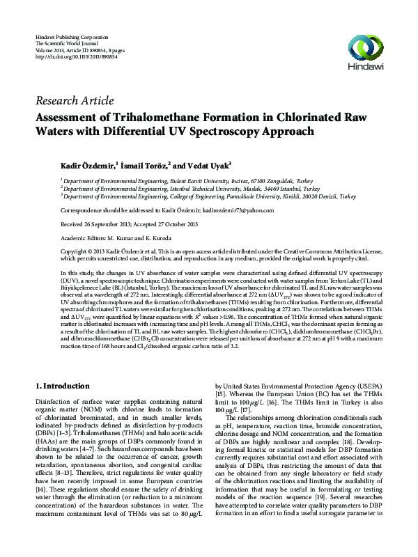 (PDF) Assessment of trihalomethane formation in chlorinated raw waters ...
