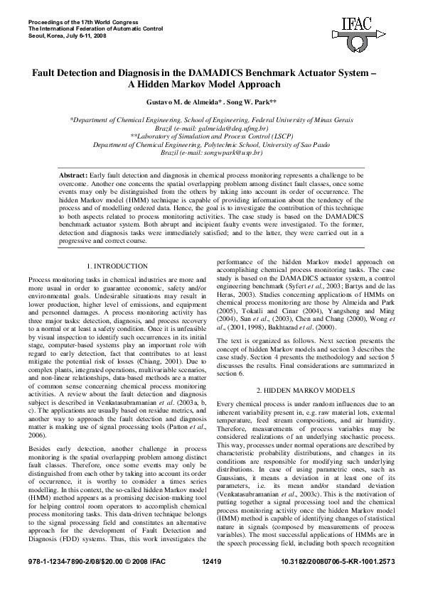 (PDF) Fault Detection and Diagnosis in the DAMADICS Benchmark Actuator System – A Hidden Markov ...