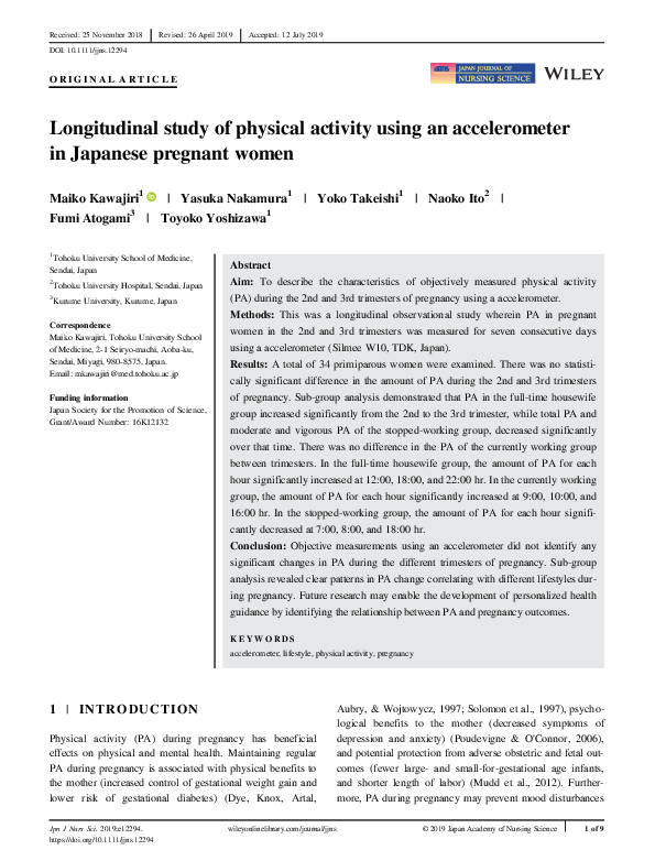 (PDF) Longitudinal study of physical activity using an accelerometer in Japanese pregnant women