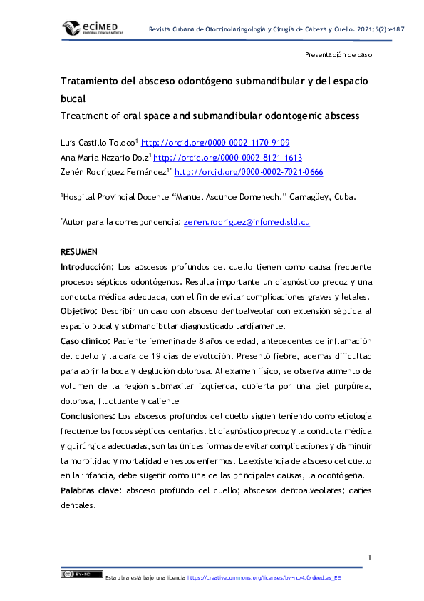 (PDF) Tratamiento del absceso odontógeno submandibular y del espacio bucal