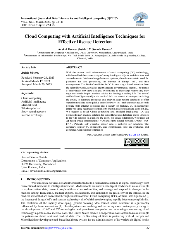 (PDF) Cloud Computing with Artificial Intelligence Techniques for Effective Disease Detection