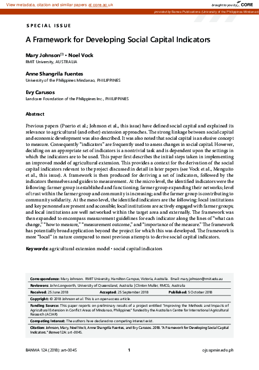 (PDF) A Framework for Developing Social Capital Indicators