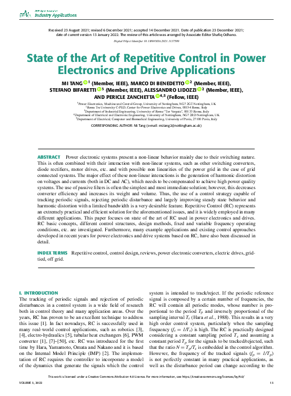 (PDF) State of the Art of Repetitive Control in Power Electronics and Drive Applications