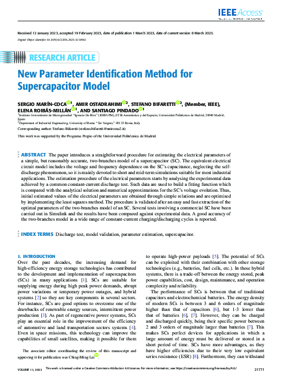 Pdf New Parameter Identification Method For Supercapacitor Model