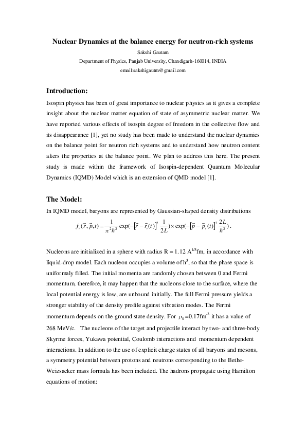 (PDF) Nuclear dynamics at balance energy for the neutron-rich systems ...