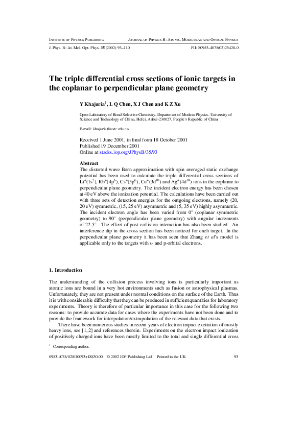 (PDF) The triple differential cross sections of ionic targets in the ...