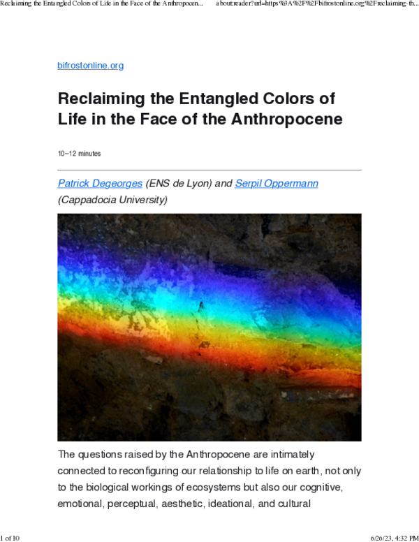 (PDF) Reclaiming the Entangled Colors of Life in the Face of the ...