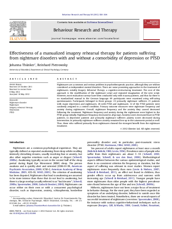 (PDF) Effectiveness of a manualized imagery rehearsal therapy for ...